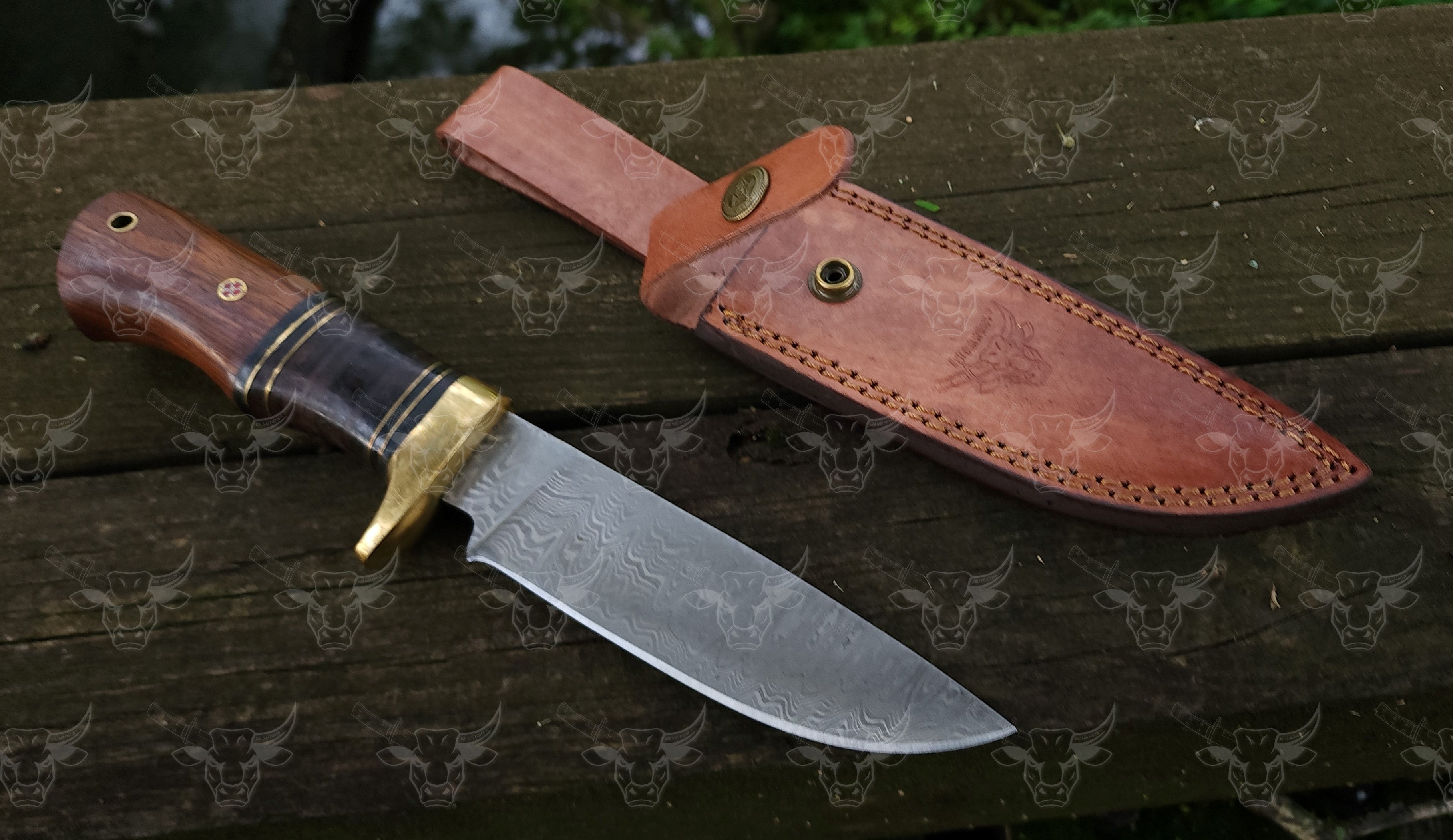 EBK-15 Handmade Damascus steel Knife , Hunting knife with leather Case ...