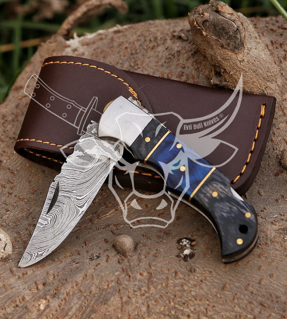 EBK-33 Hand Made Damscus Folding Pocket Knife With hard Wood Handle Ch ...